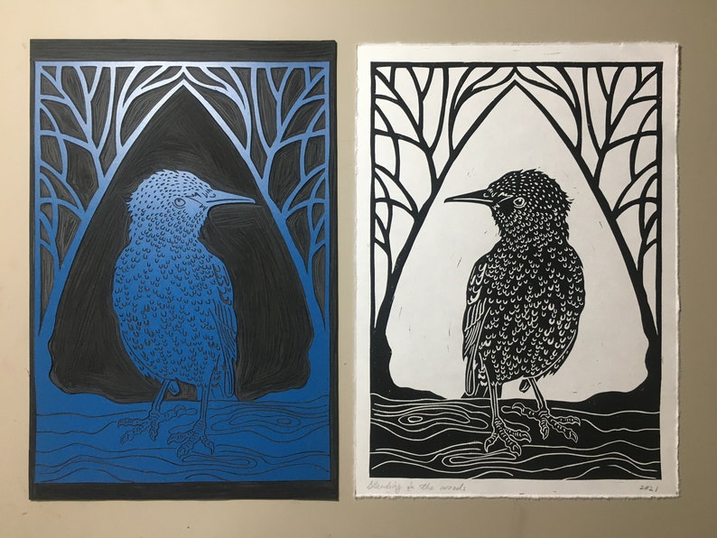 Hand Printed Starling Bird. Original Hand Printed. Starling Bird in the ...