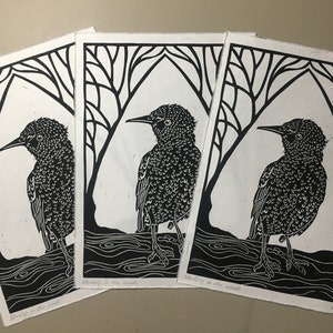 Hand Printed Starling Bird. Original Hand Printed. Starling Bird in the ...