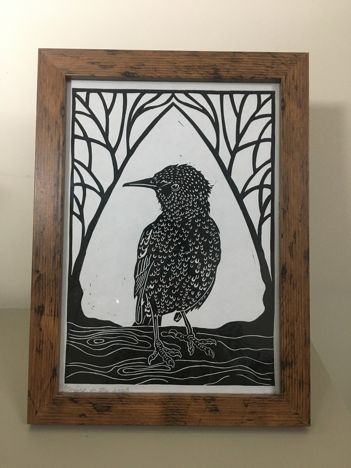 Hand Printed Starling Bird. Original Hand Printed. Starling Bird in the ...