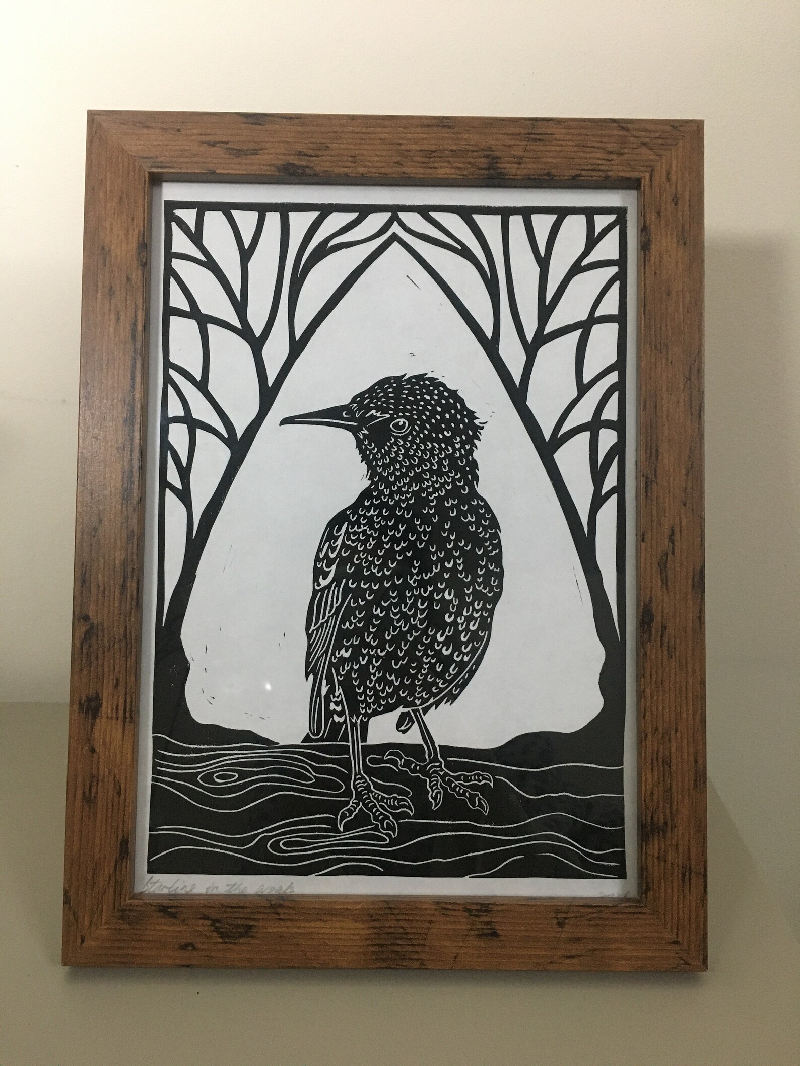 Hand Printed Starling Bird. Original Hand Printed. Starling Bird in the ...