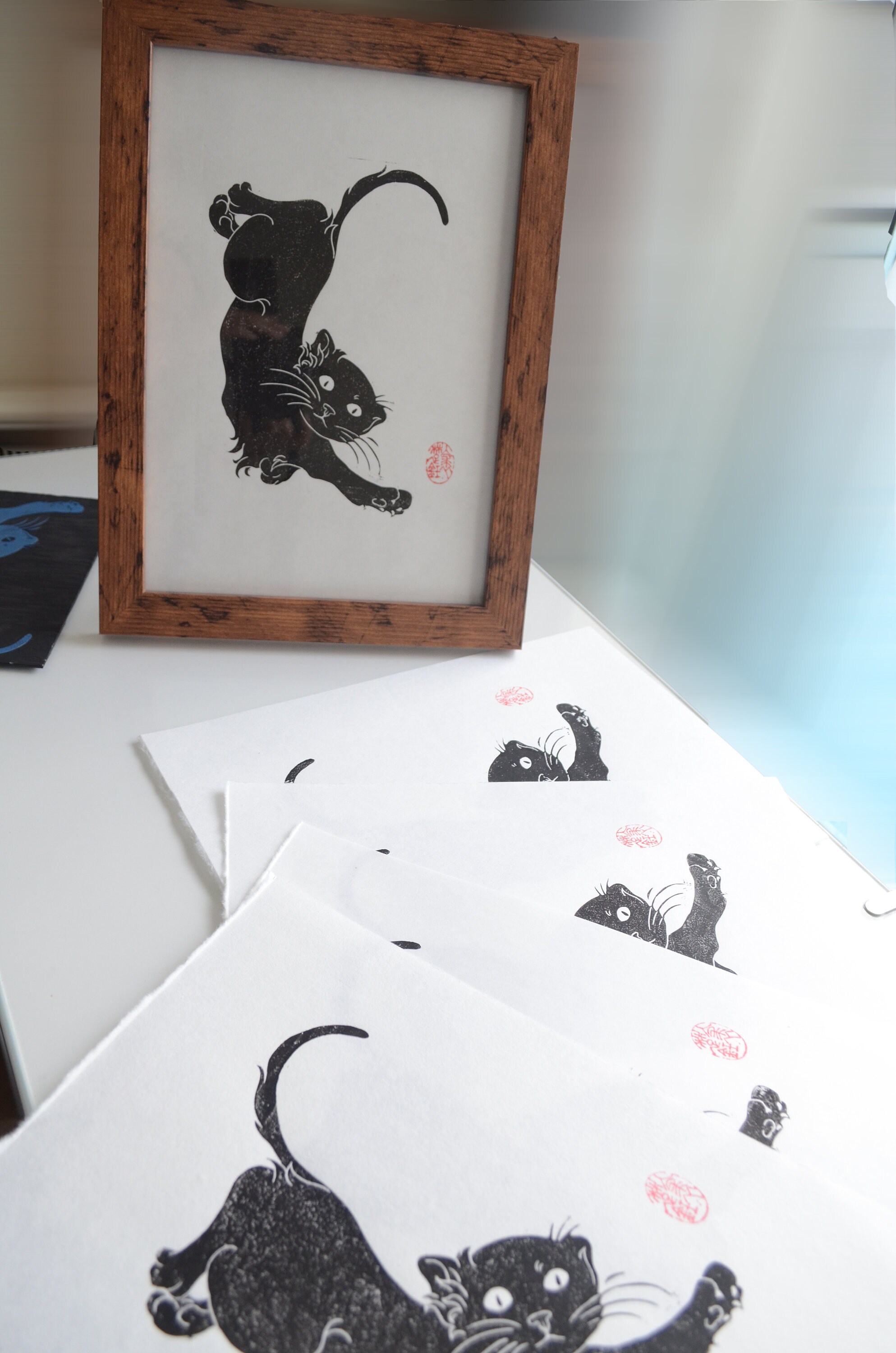 Hand Printed Black Cat Linocut Cat Original Lino Print A4 | Etsy