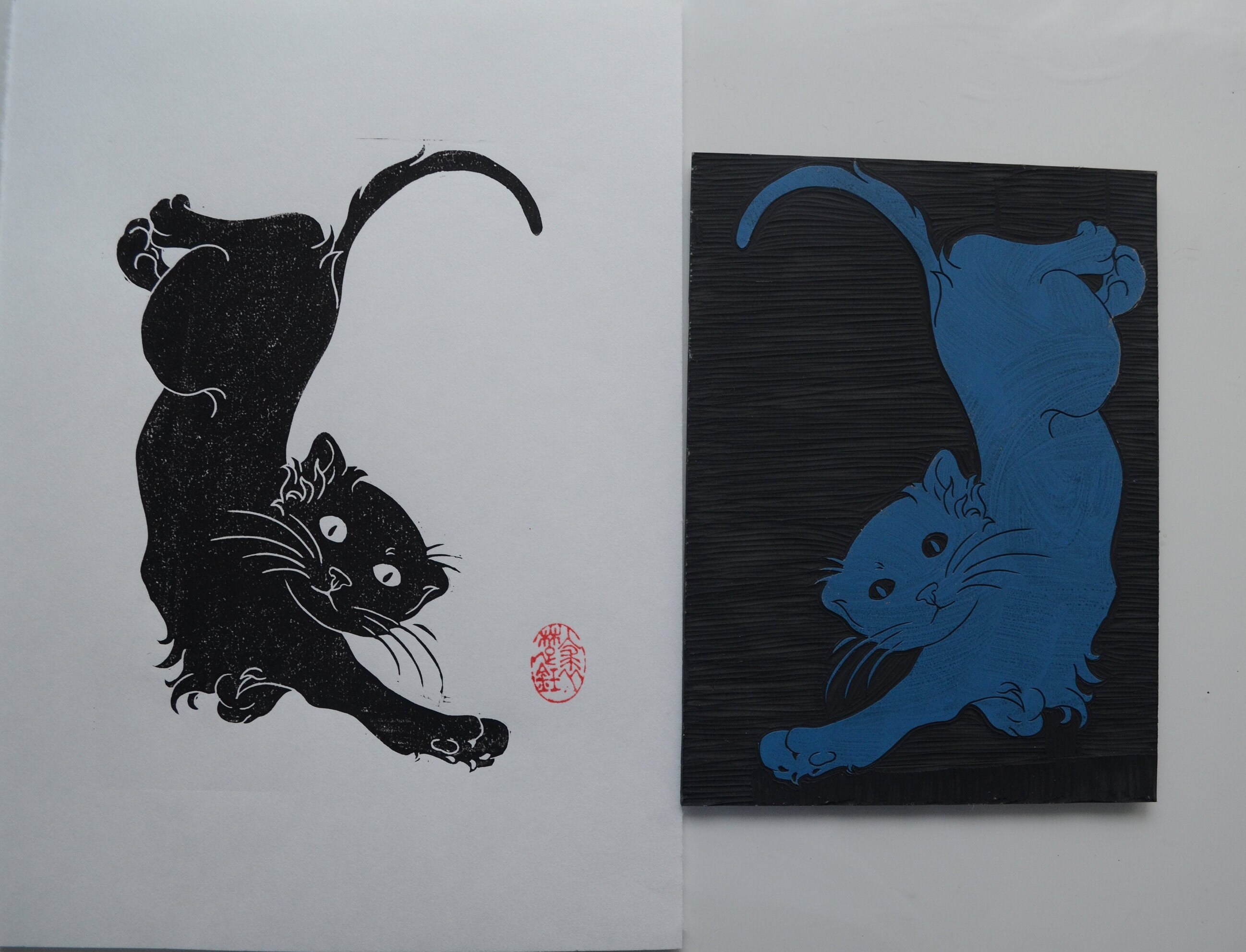 Hand Printed Black Cat Linocut Cat Original Lino Print A4 | Etsy