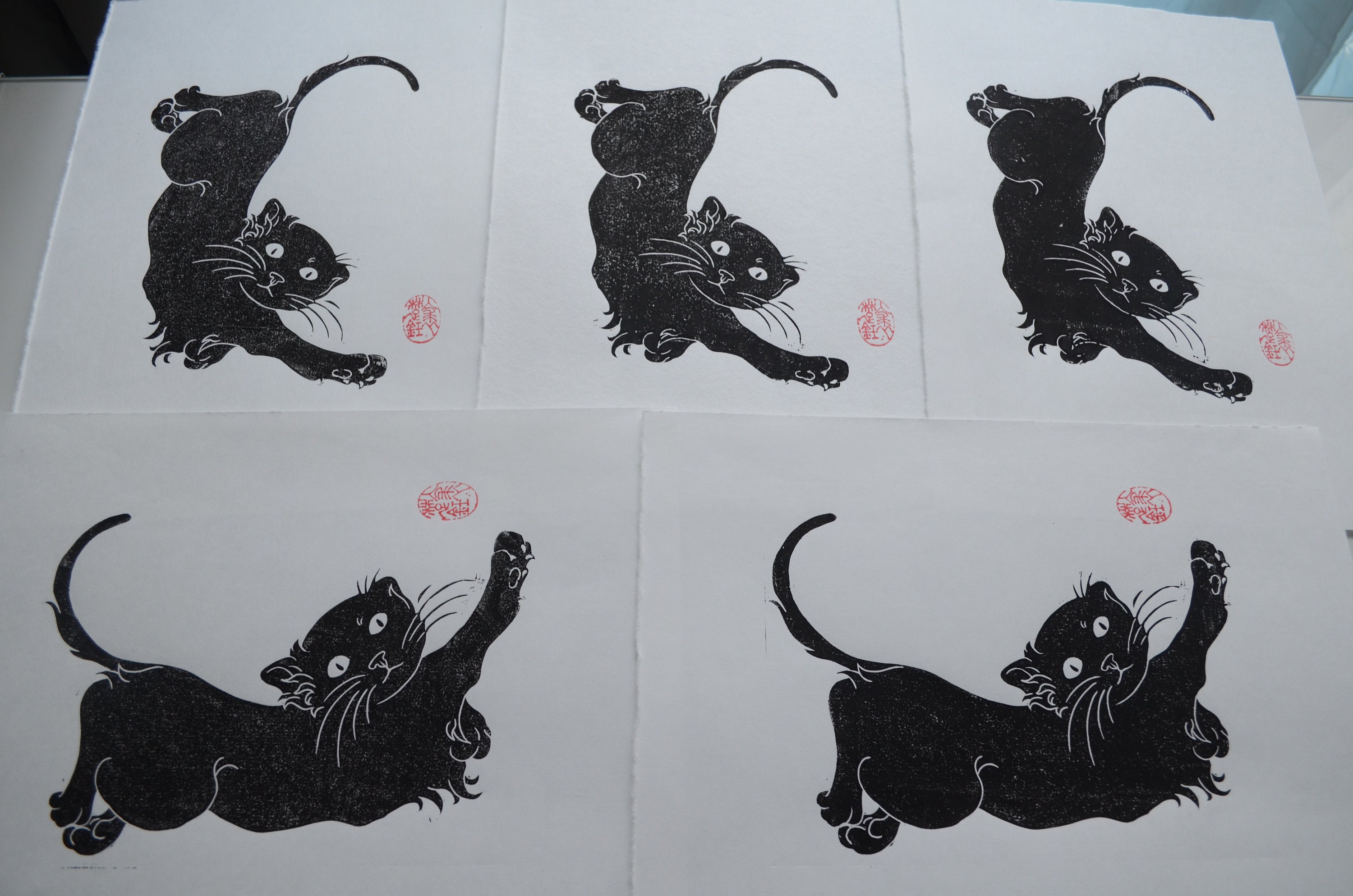 Hand Printed Black Cat Linocut Cat Original Lino Print A4 | Etsy