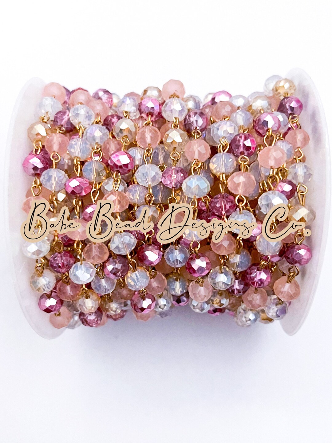 Pink, Opal, Metallic Pink, Caramel, Gold Beaded Rosary Chain, Rosary ...