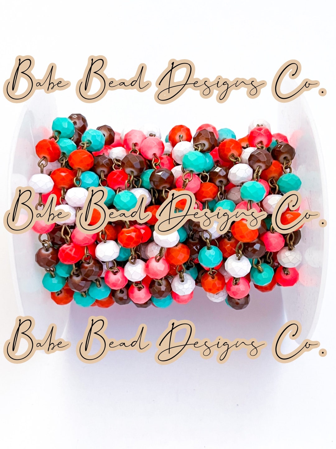 Neon Pink, Burnt Orange, Brown, White, Turquoise, Bronze Beaded Rosary ...