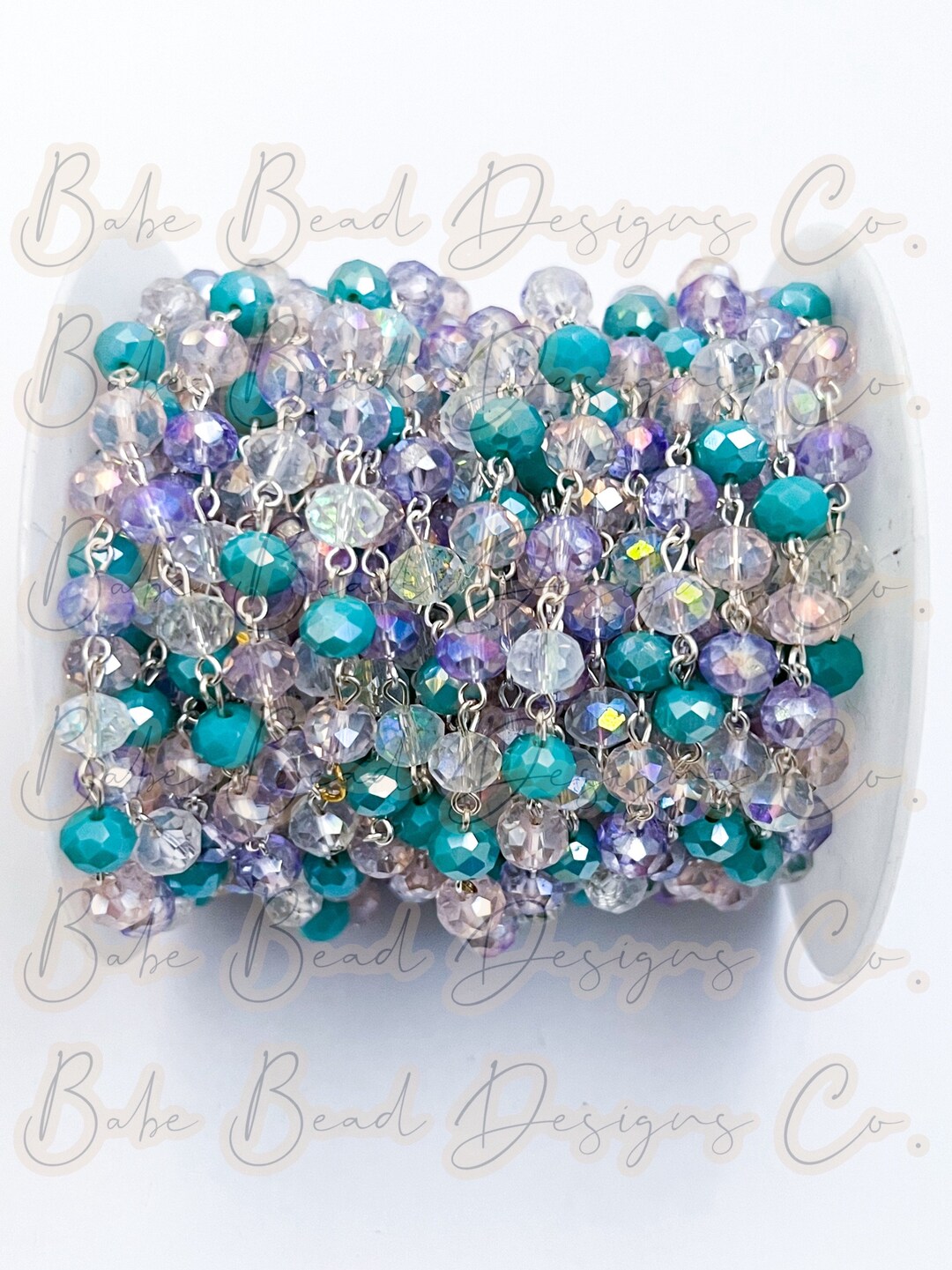 Pink, Purple, Clear, Dark Turquoise, Silver Beaded Rosary Chain, Rosary ...