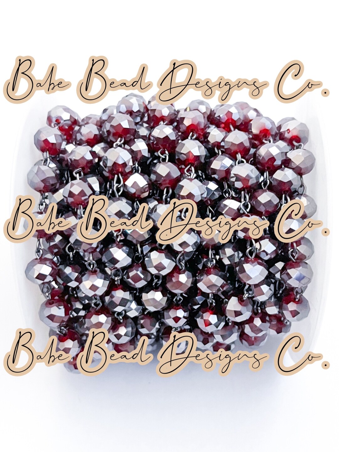 Deep Red, Gunmetal Beaded Rosary Chain, Rosary Chain, 10mm Crystal ...