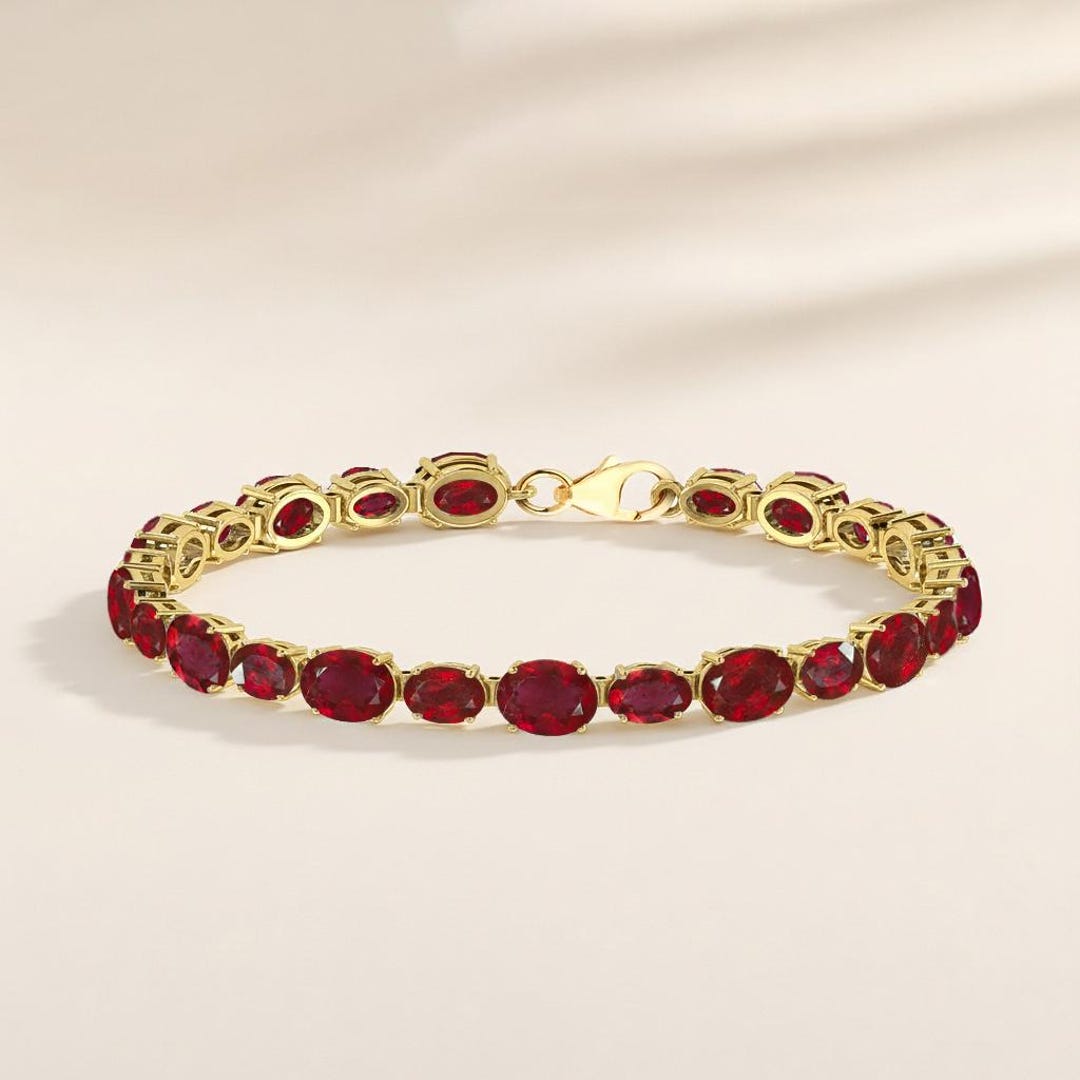 Oval Natural Red Ruby Oval Stone Tennis Bracelet, Red Ruby Gemstone 925 ...