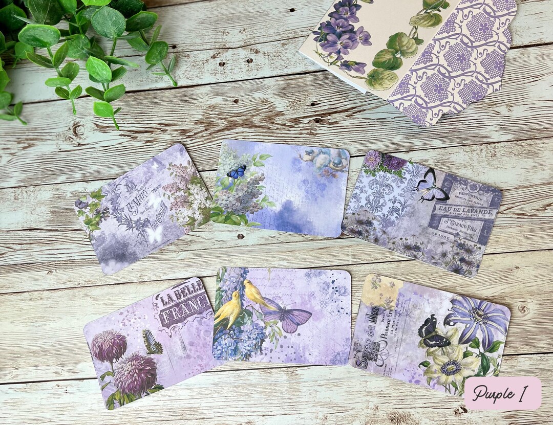 6 Floral Purple Sticker Set - Vintage - Die Cut - Stationary ...