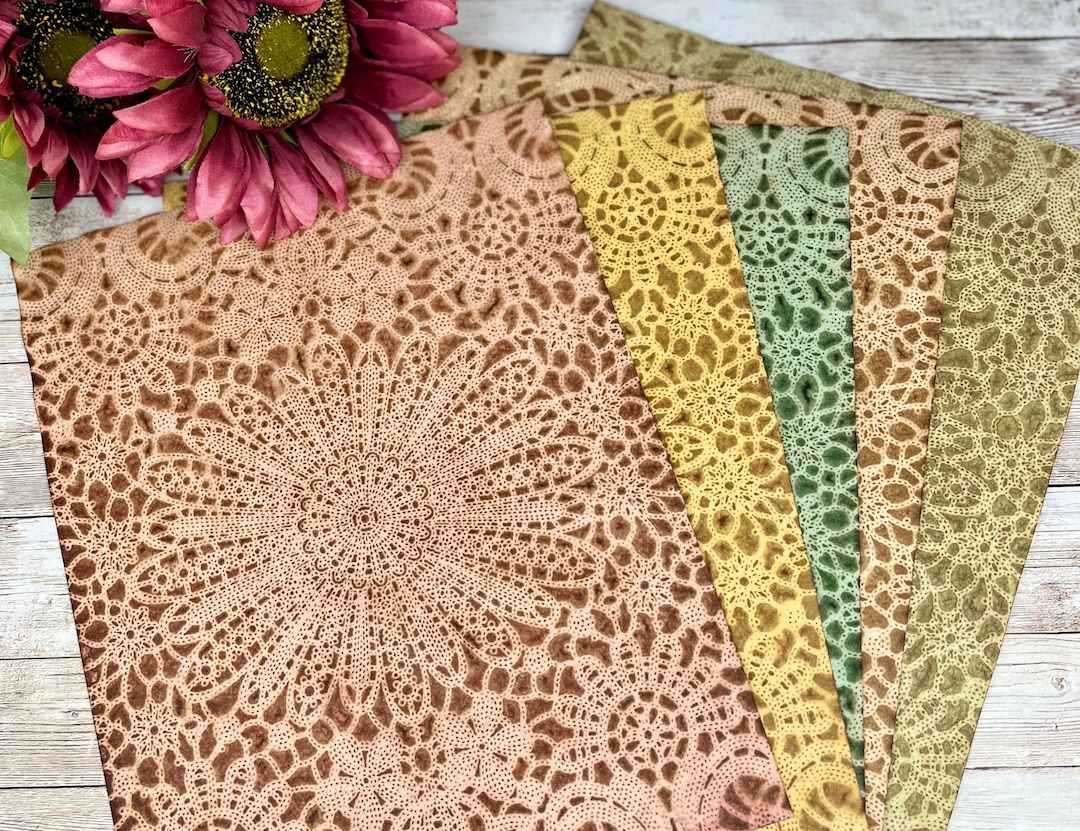 10 Pastel Lace Coffee Dye 8.5x11 Papers - Lace Design - Dyed - Stained ...