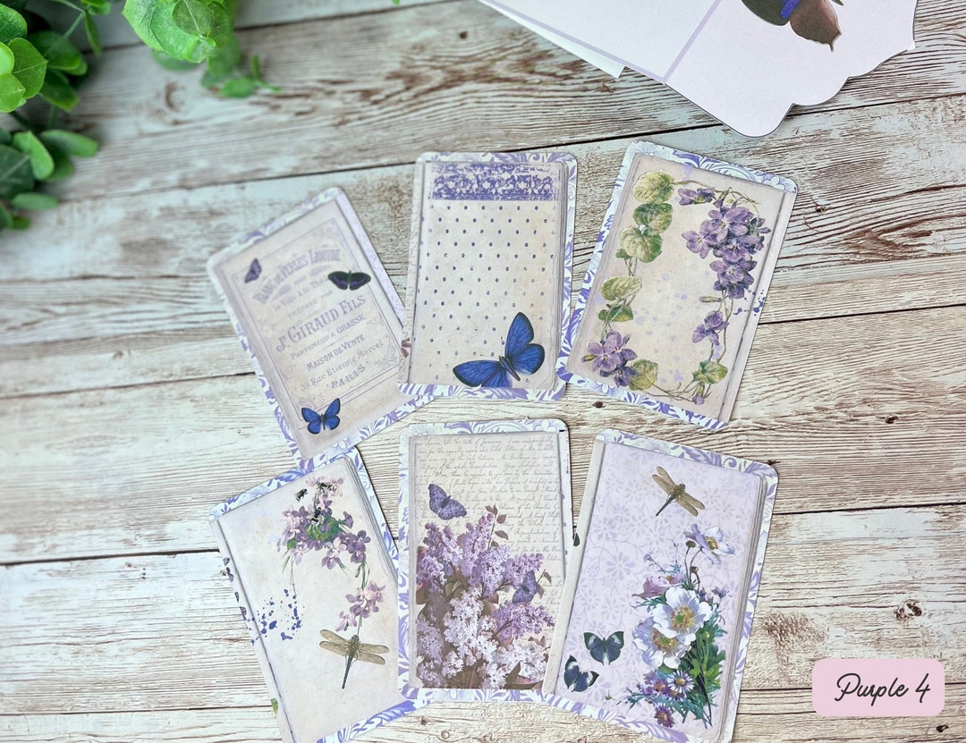 6 Floral Purple Sticker Set - Vintage - Die Cut - Stationary ...