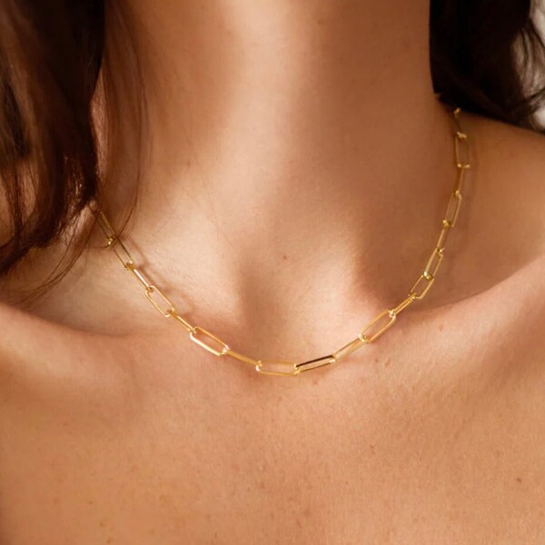 14k Gold Paperclip Chain - Etsy