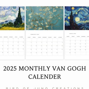 2025 Calendar, Van Gogh Printable Monthly Planner, Yearly, Weekly ...