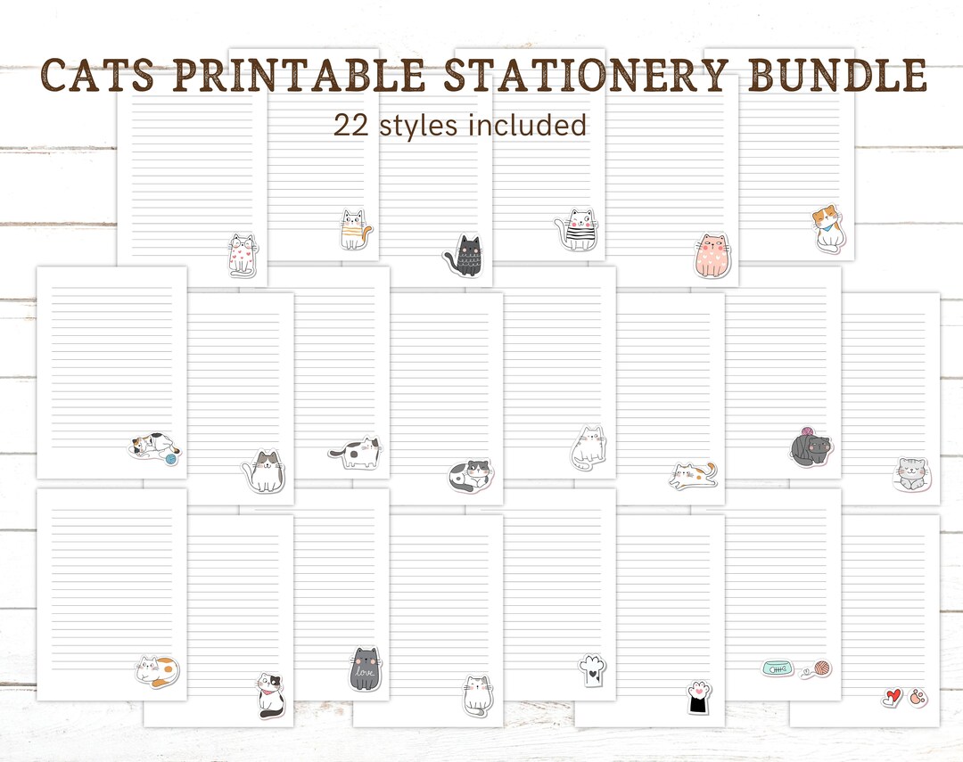 Cats Writing Paper, Printable Kitten Stationery Bundle, Cute Letter ...