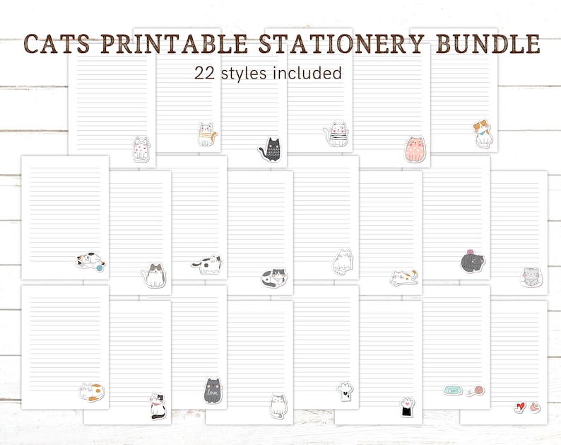 Cats Writing Paper, Printable Kitten Stationery Bundle, Cute Letter ...