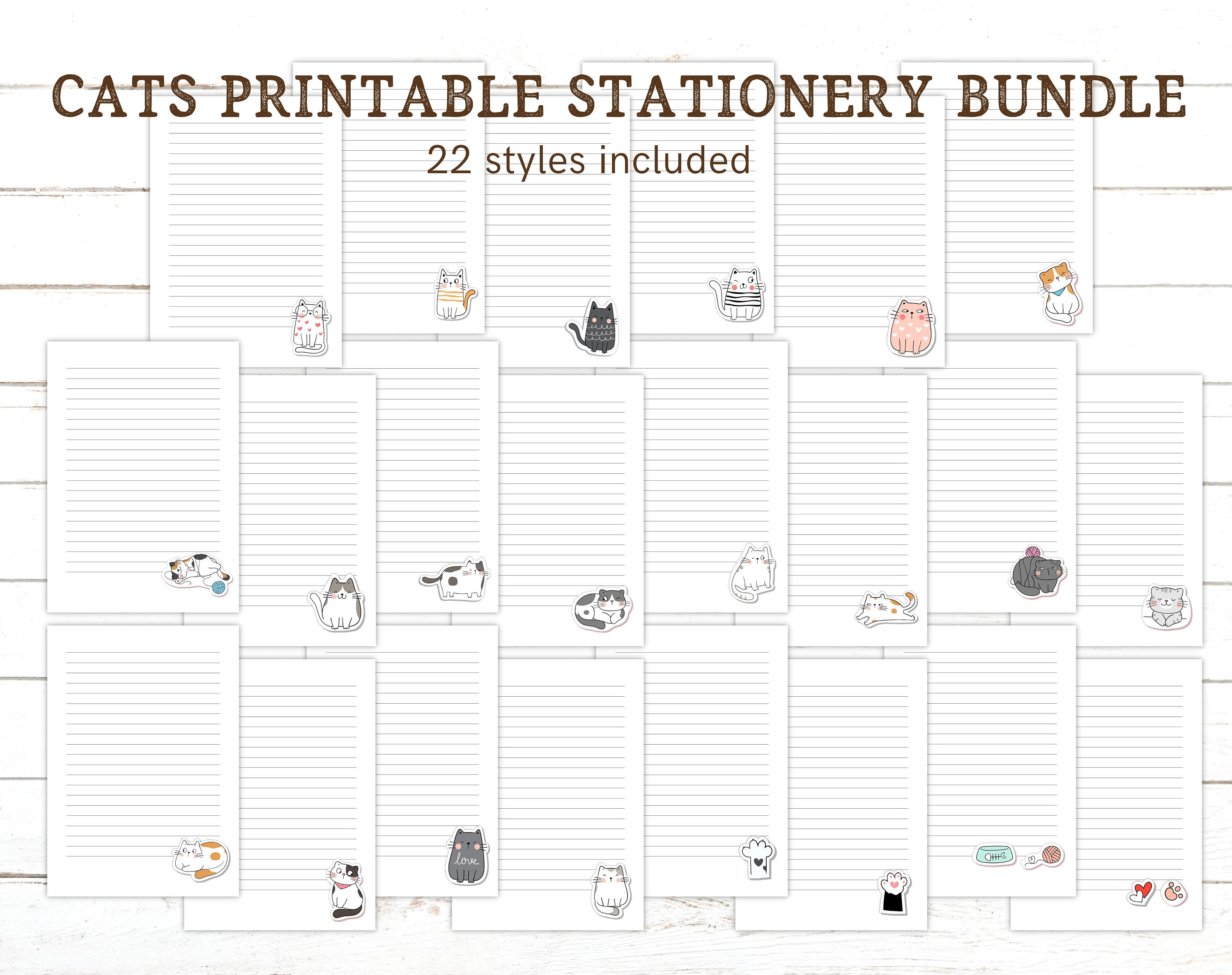 Cats Writing Paper, Printable Kitten Stationery Bundle, Cute Letter ...
