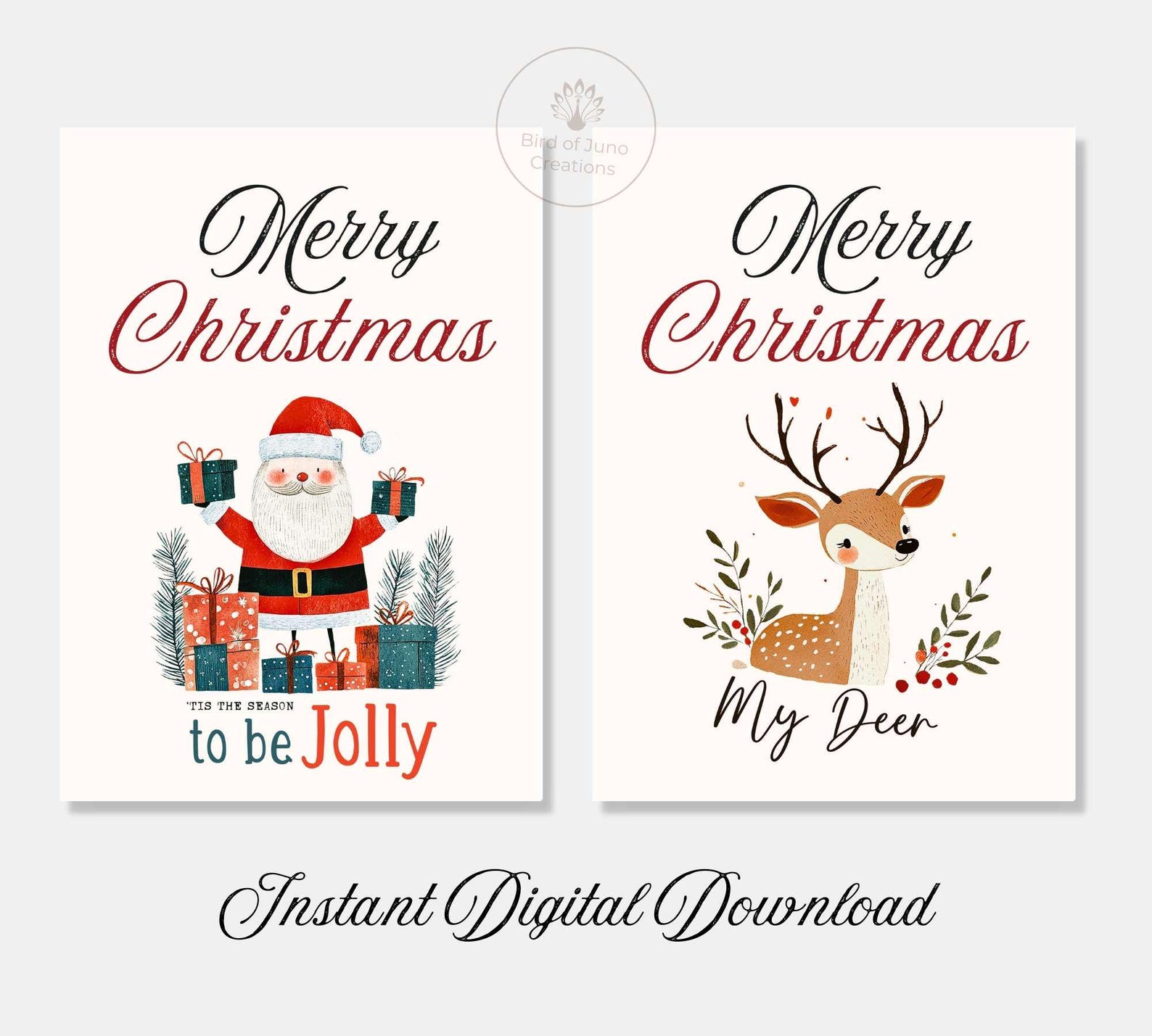 Retro Christmas Cards Printable Set of 6, Boho Holiday Season Digital ...