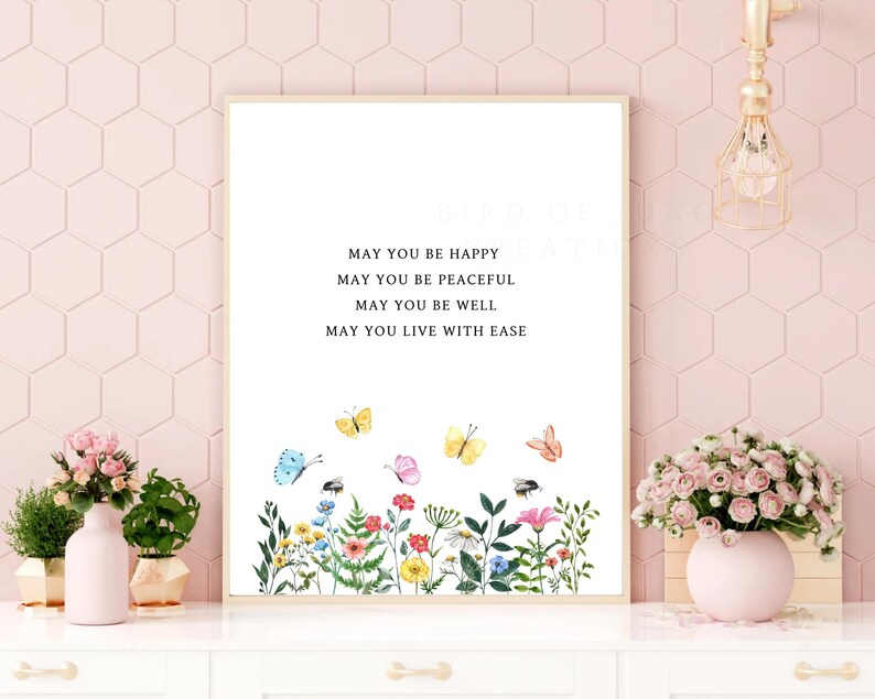 Metta Prayer Print: Loving Kindness Meditation, Calming Wall Art ...