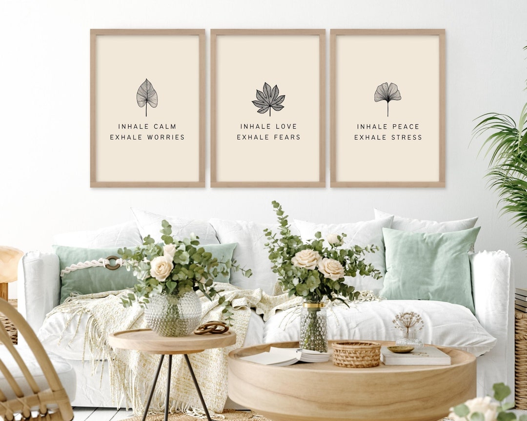 Inhale Exhale Print, Yoga Printable Set of 3 Wall Art, Calming Bedroom ...
