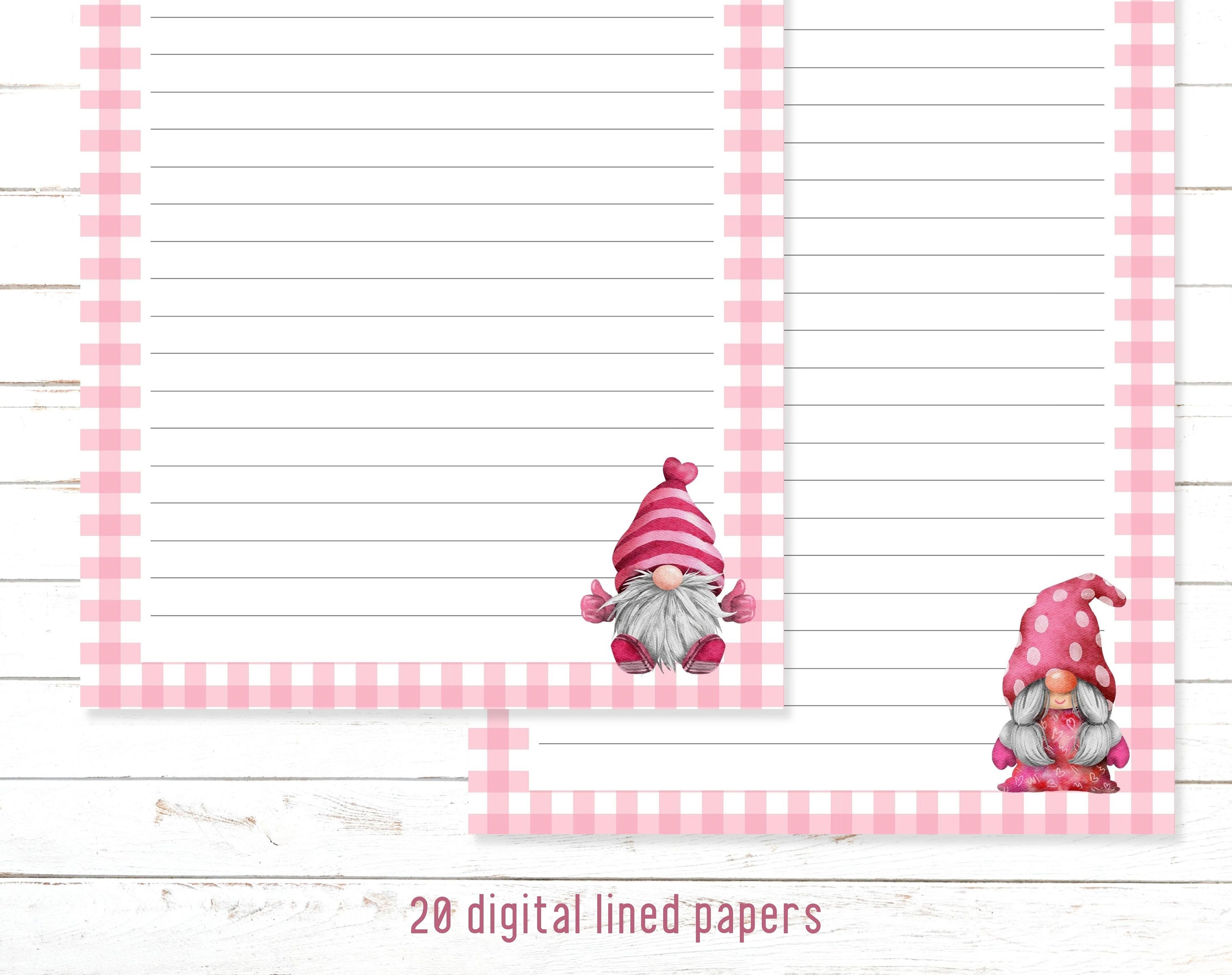 Christmas Gnomes Writing Paper, 20 Gingham Printable Stationery, Cute ...