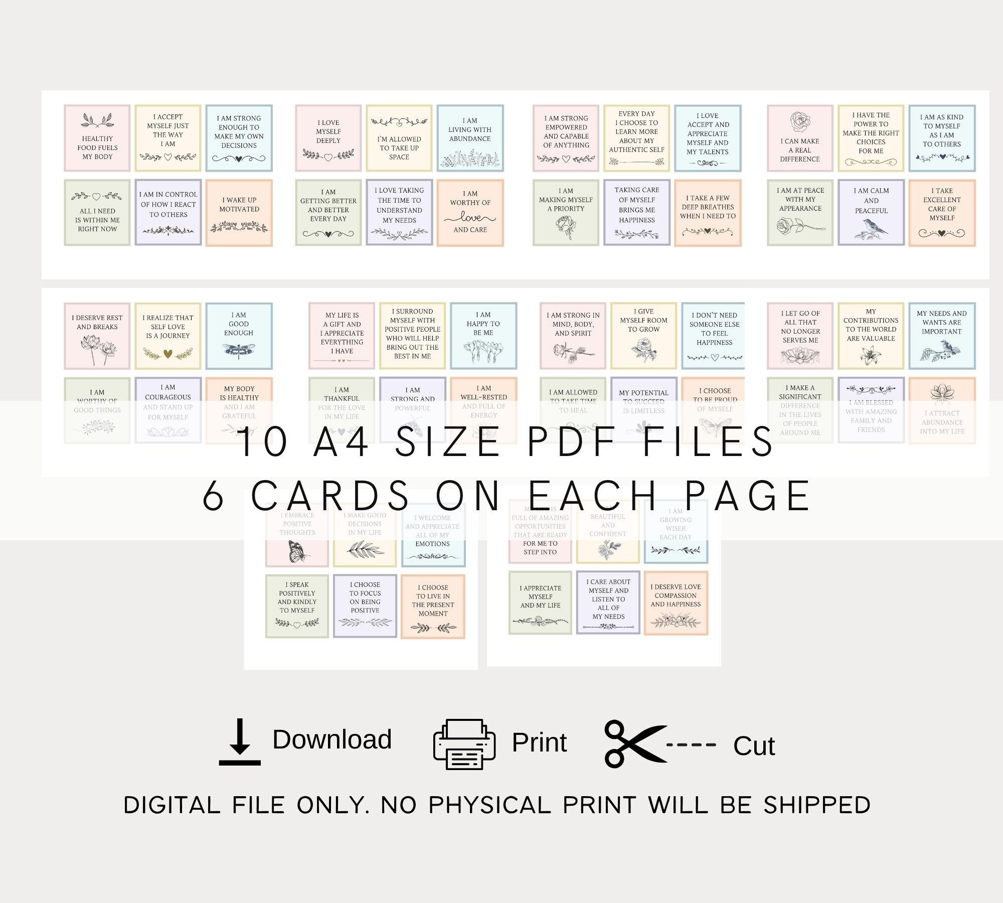 Self Care Affirmation Cards, Printable Positive 60 Manifestation Cards ...