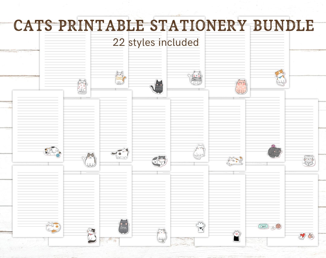 Cats Writing Paper Printable Kitten Stationery Bundle Cute - Etsy