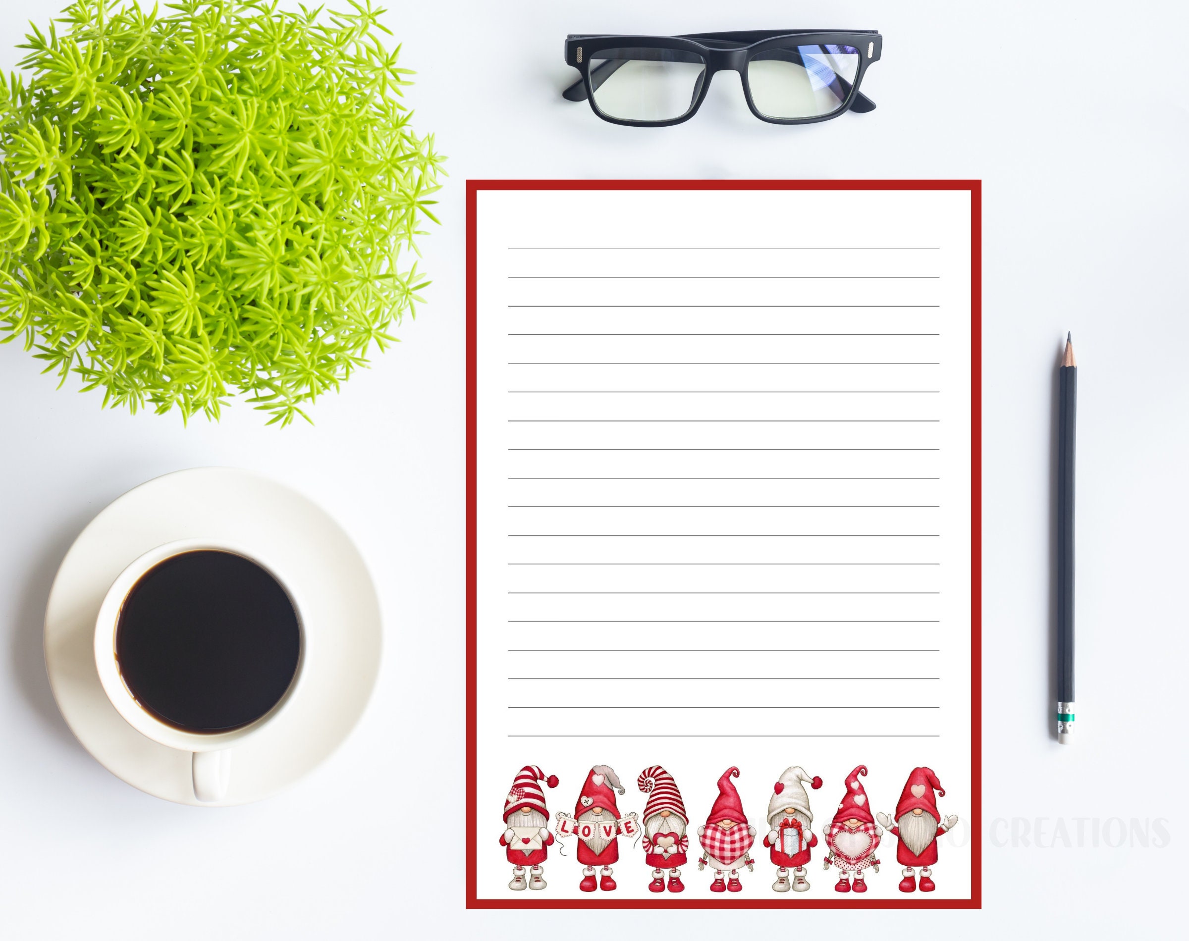 Gnomes Writing Paper, Red Gnomies Printable Stationery, Digital ...