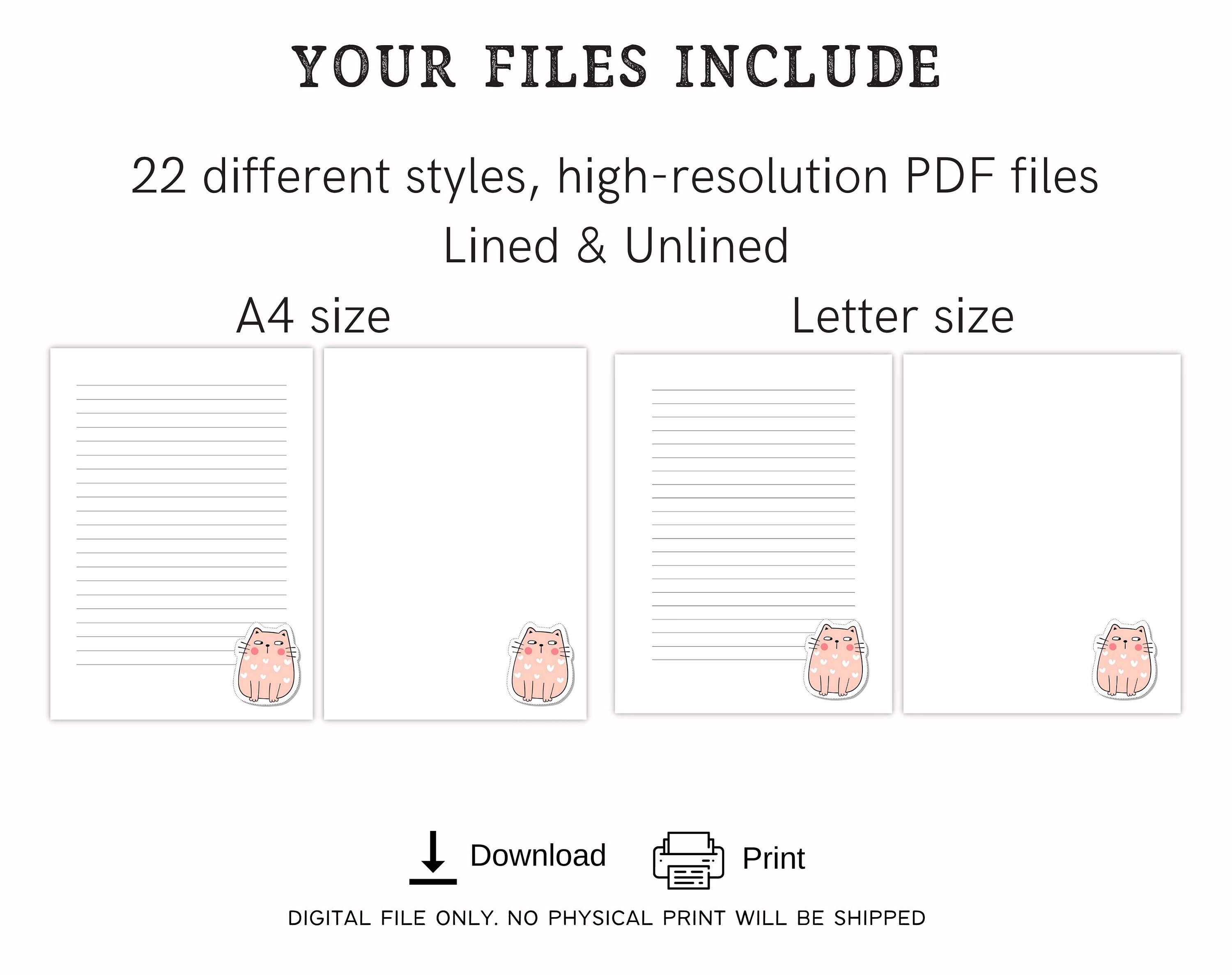 Cats Writing Paper, Printable Kitten Stationery Bundle, Cute Letter ...