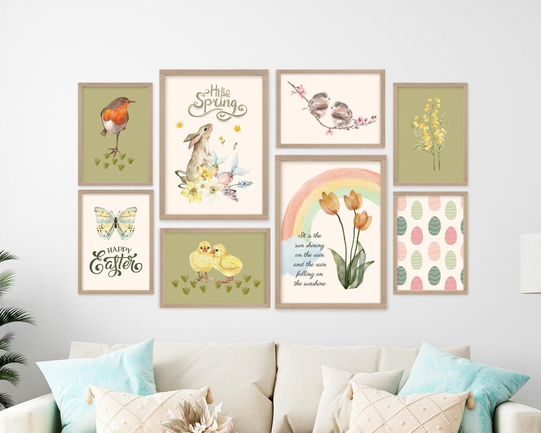 Easter Gallery Wall Art Print, Spring Printable Set of 8 Home Decor ...