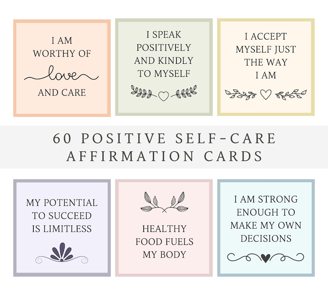 Self Care Affirmation Cards, Printable Positive 60 Manifestation Cards ...