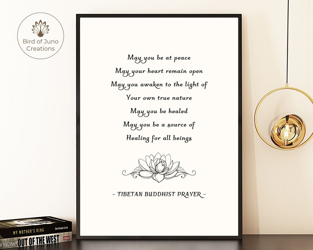 Tibetan Buddhist Lotus Prayer Print: May You Be at Peace Spiritual Wall ...