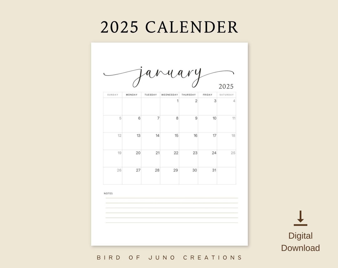 2025 Monthly Calendar Print, Printable Monthly Planner, Weekly, Daily ...