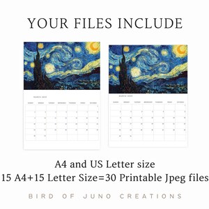 2025 Calendar, Van Gogh Printable Monthly Planner, Yearly, Weekly ...
