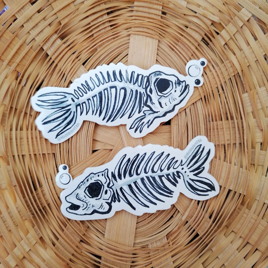 Fish Skeleton Decal, Waterproof Sticky Vinyl. - Etsy