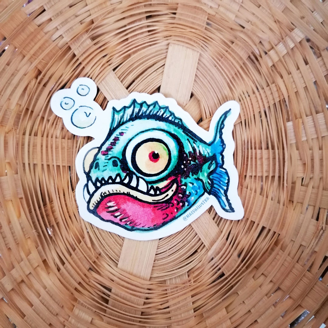 Piranha Decal, Waterproof Adhesive Vinyl. - Etsy