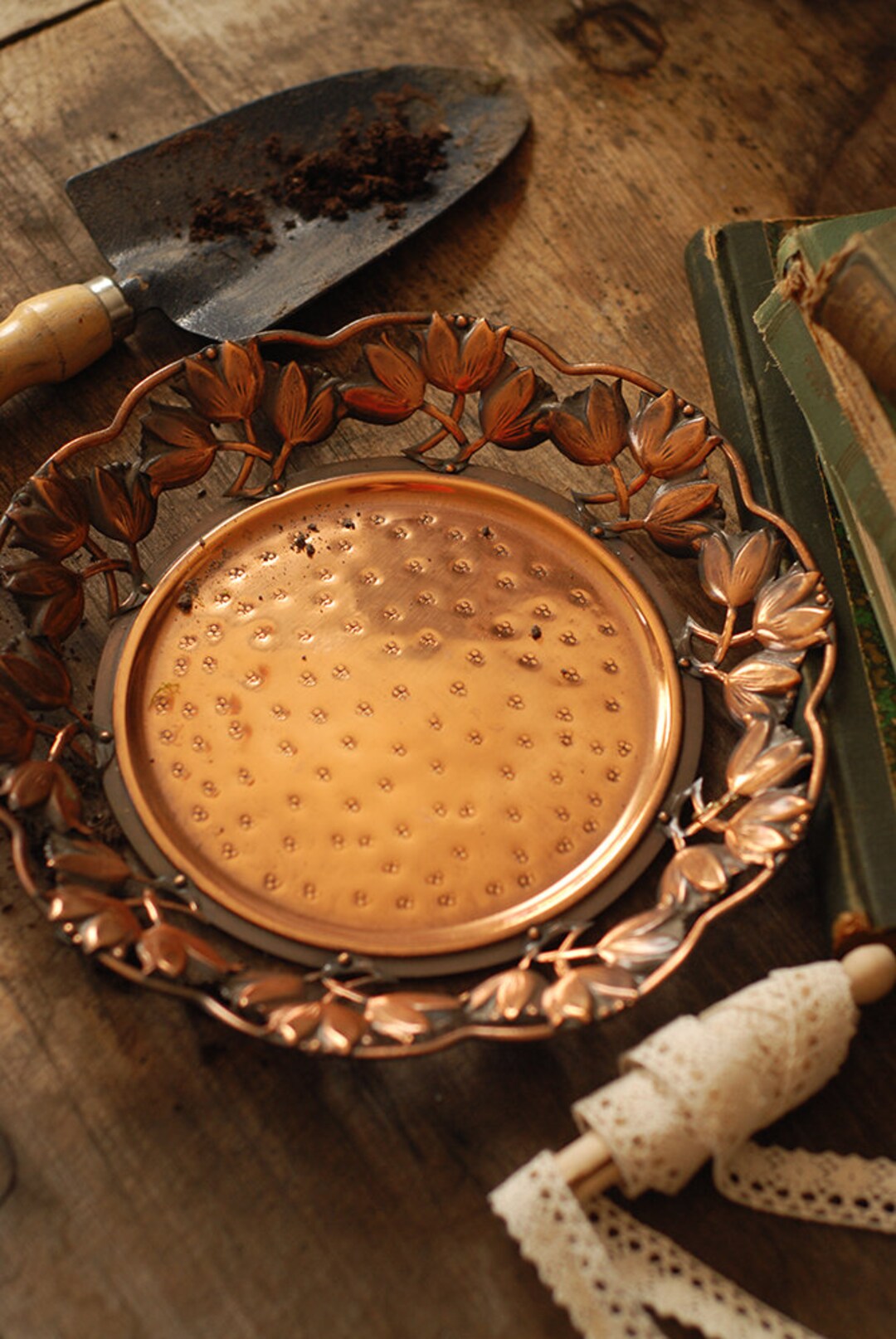 Vintage Copper Tray / Wall Plate / Fruit Platter With Intricate Flower ...