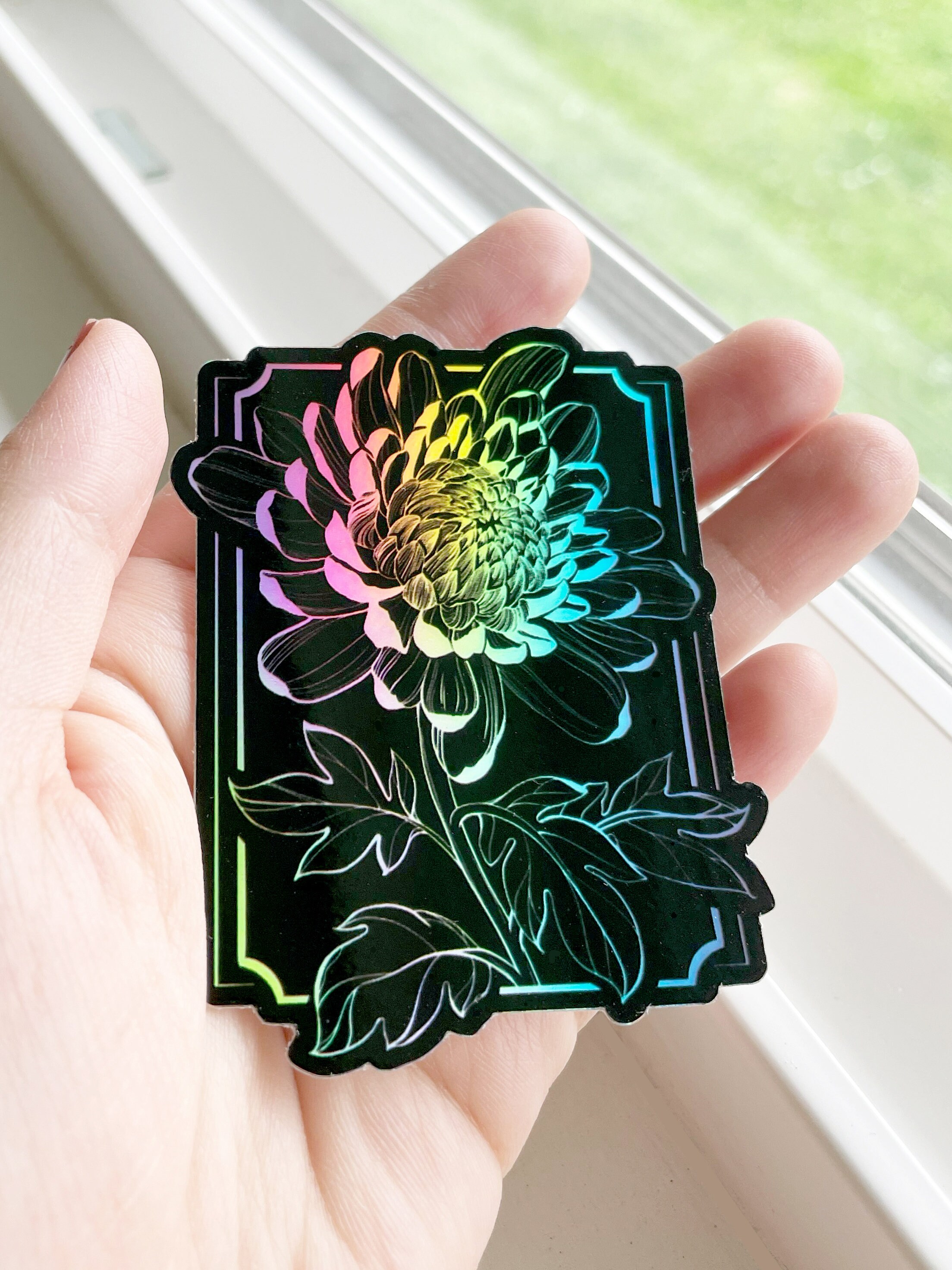 Chrysanthemum Holographic Sticker - Etsy