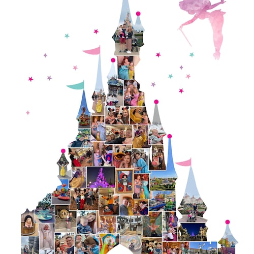 Disneyland Paris Castle Photo Collage Watercolour Tinkerbell - Etsy