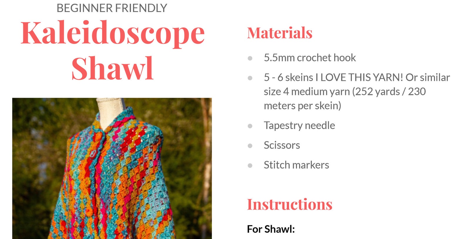 Crochet Shawl PATTERN - Kaleidoscope Shawl - Poncho Shawl, Armless ...