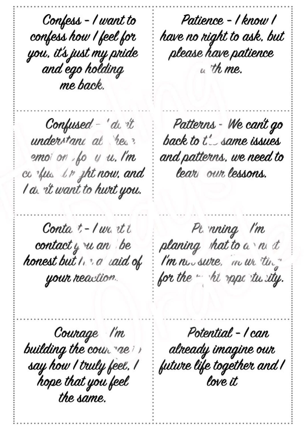 PDF Printable Love Messages Oracle Cards: Silent Feelings PDF Deck - Etsy