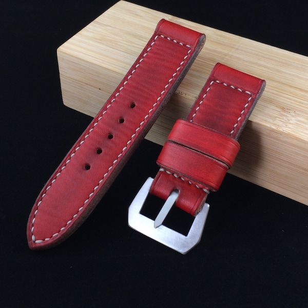 Distressed Red Leather Watch Strap - Etsy