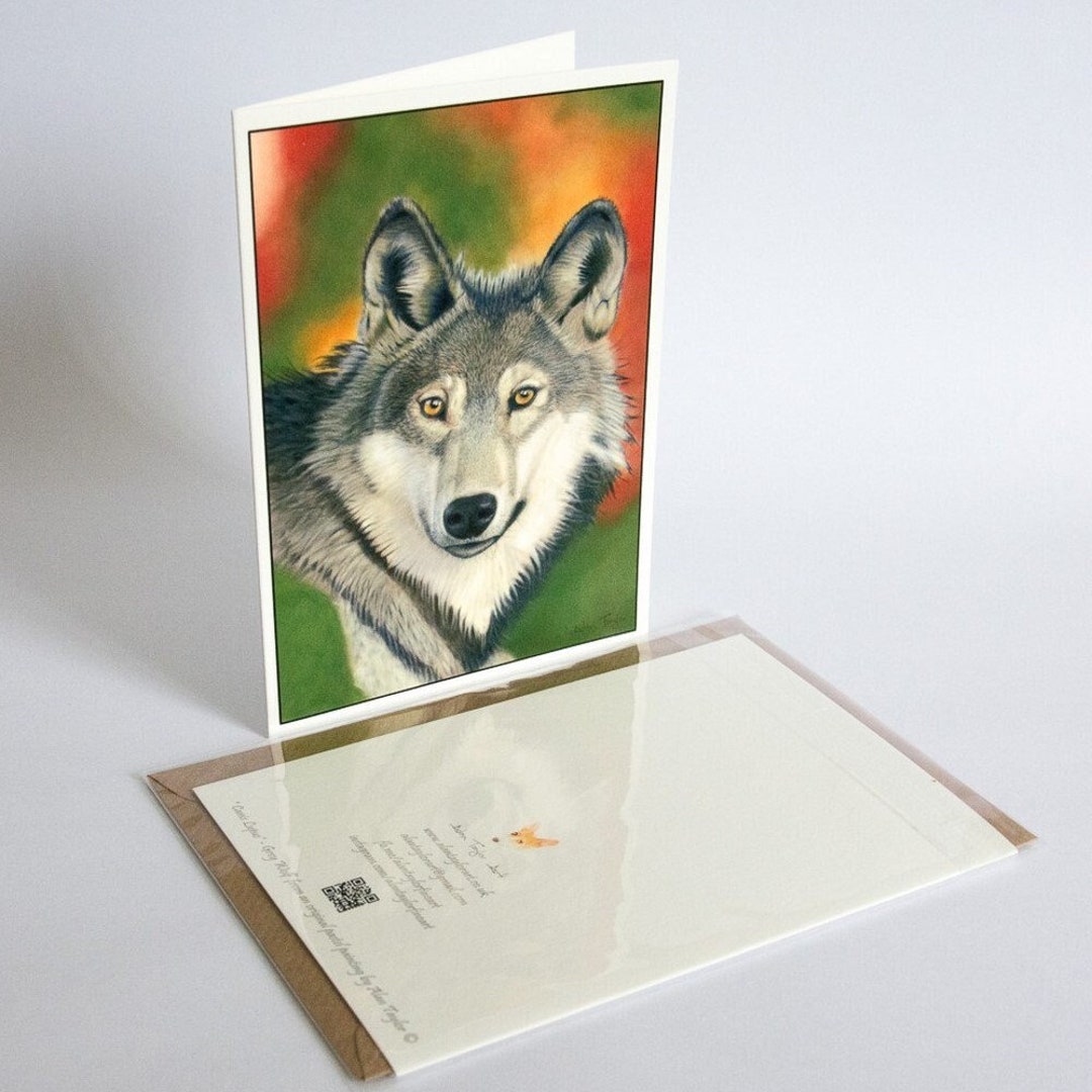 Grey Wolf Card, Handcrafted Blank Wildlife Greetings Card, Animal Art ...