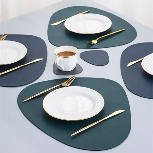 Blues Faux Leather Mat Set for Kitchen Dinner Table - Etsy