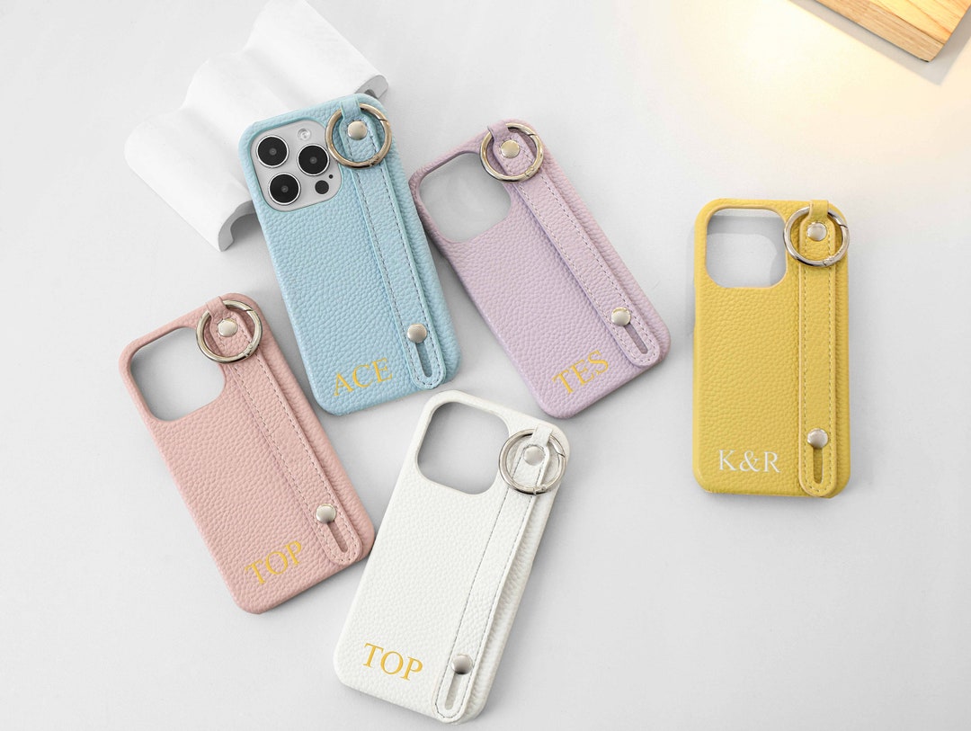 Personalized Leather iPhone Case, Litchi Hand Strap Holder Leather ...