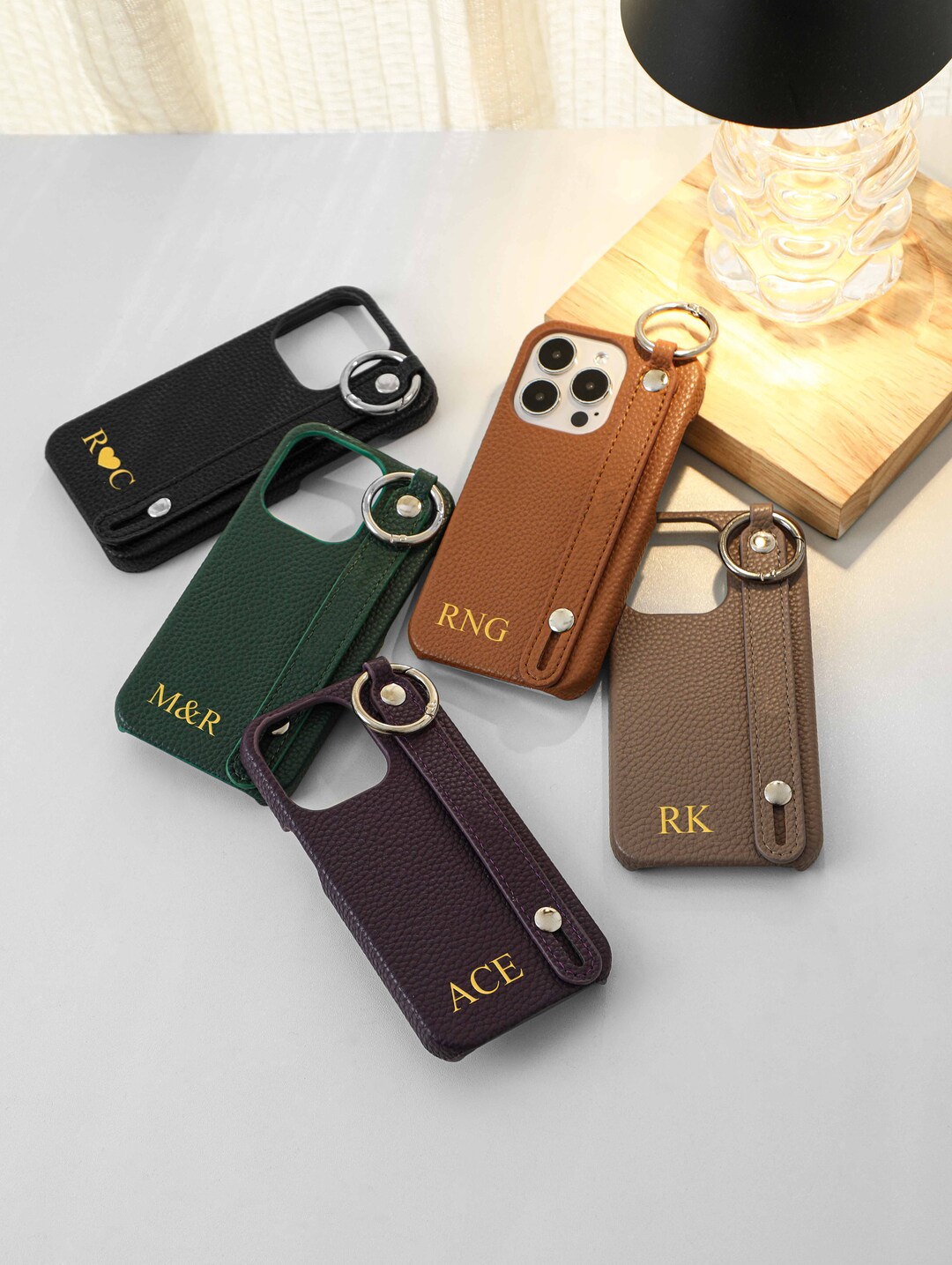 Personalized Leather iPhone Case, Litchi Hand Strap Holder Leather ...