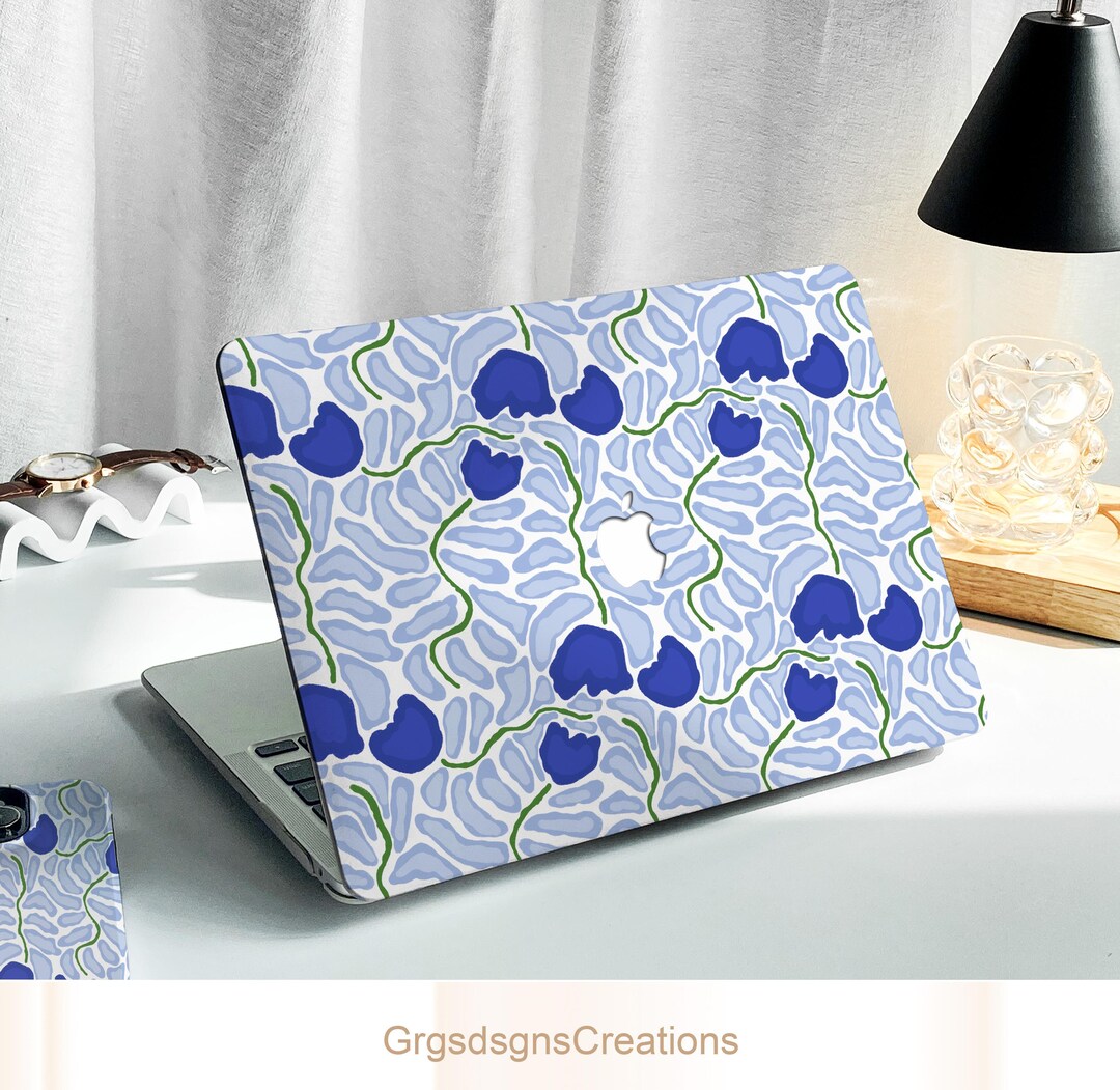 Blue Abstract Floral Leaf MacBook Case Cover for New MacBook Pro Case ...
