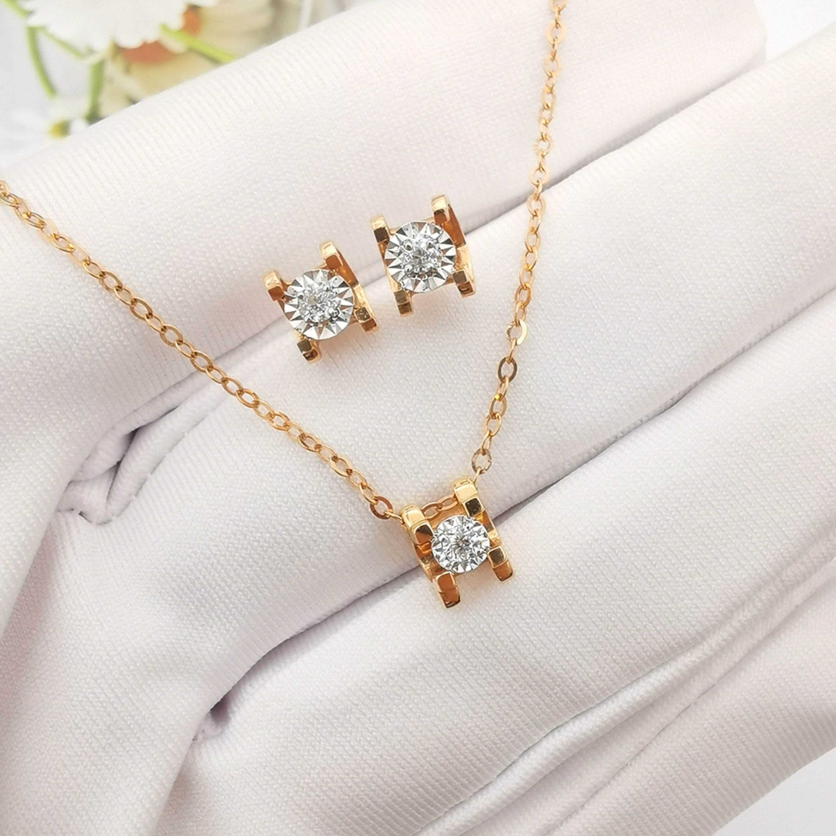 Echt Gold Schmuck Sets 18k Pure Gold Anhänger | Etsy