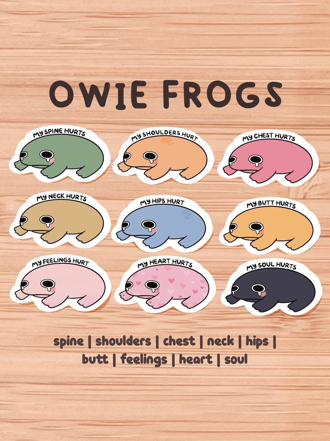 Owie Frog Sticker Pack | Waterproof Vinyl, Crying Frog Stickers, Gift ...