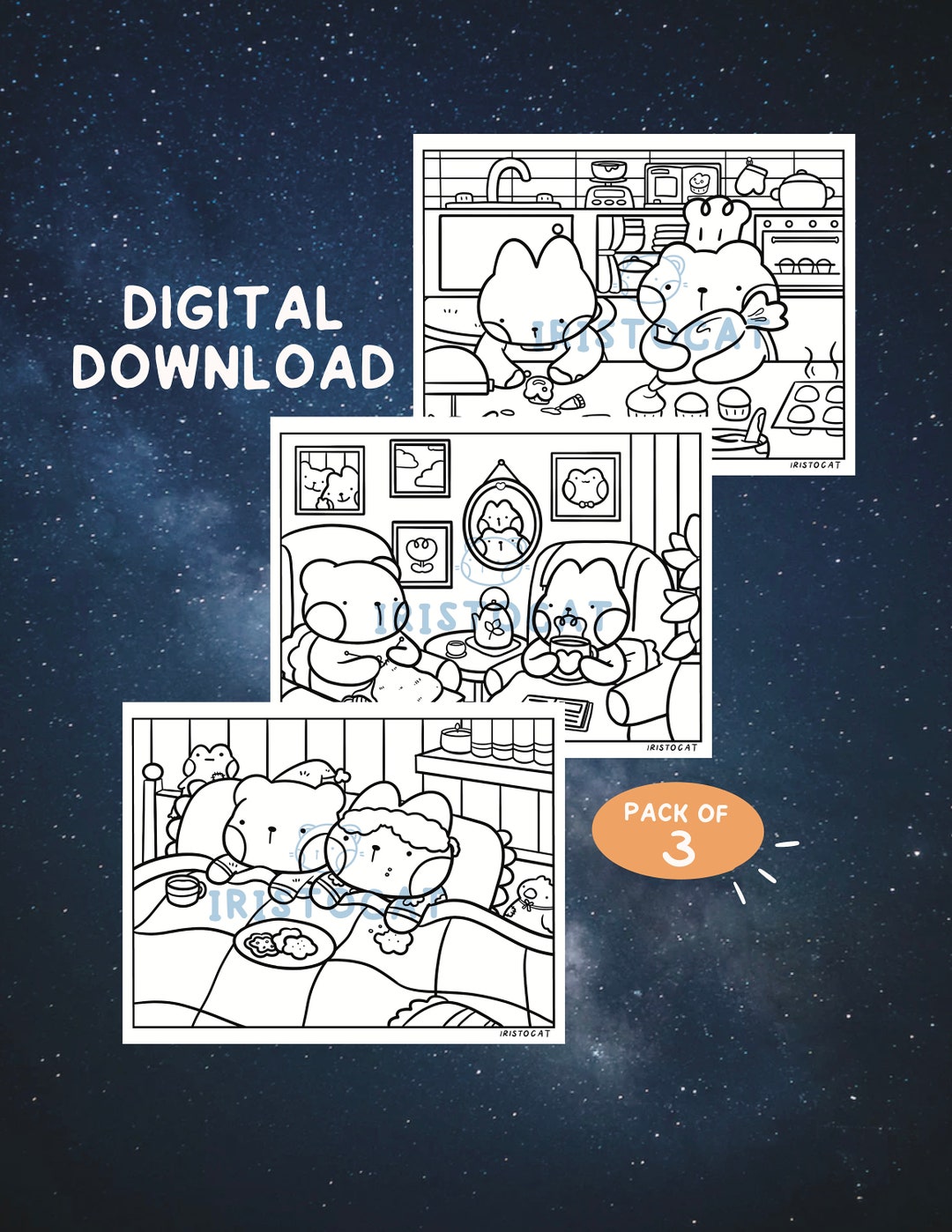 Cozy Couple 3 Colouring Page Set, Animal Coloring Pages, Cozy at Home ...