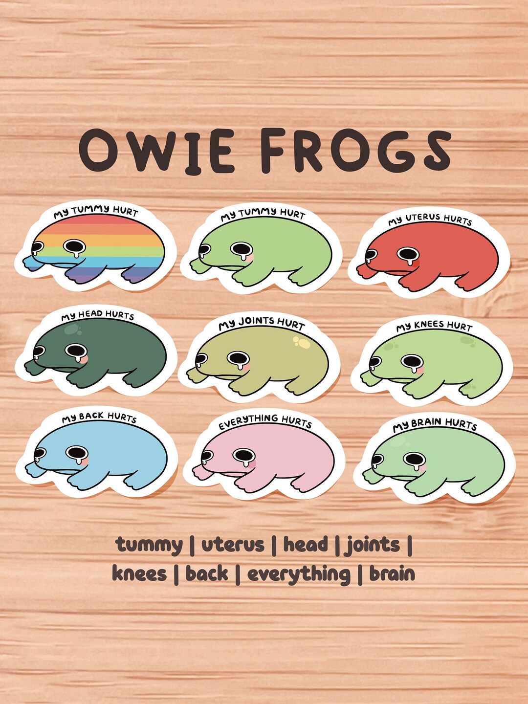 Cute Crying Frog Sticker, My Tummy Hurts, Joints Hurt, Head Hurts, Get ...